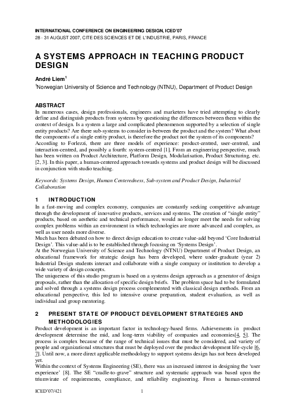 (PDF) A Systems Approach in Teaching Product Design