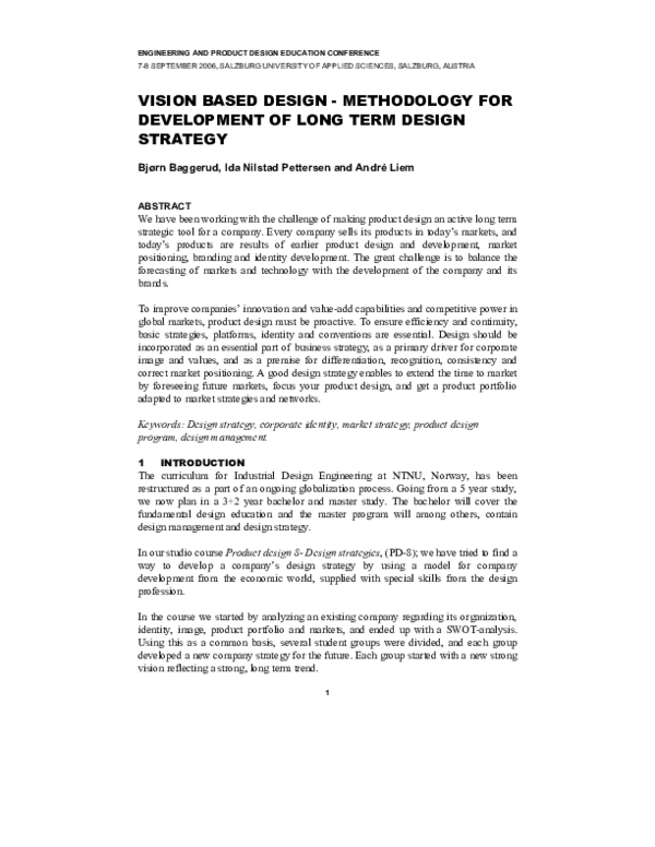 (PDF) Vision Based Design-Methodology For Development Of Long Term Design Strategy