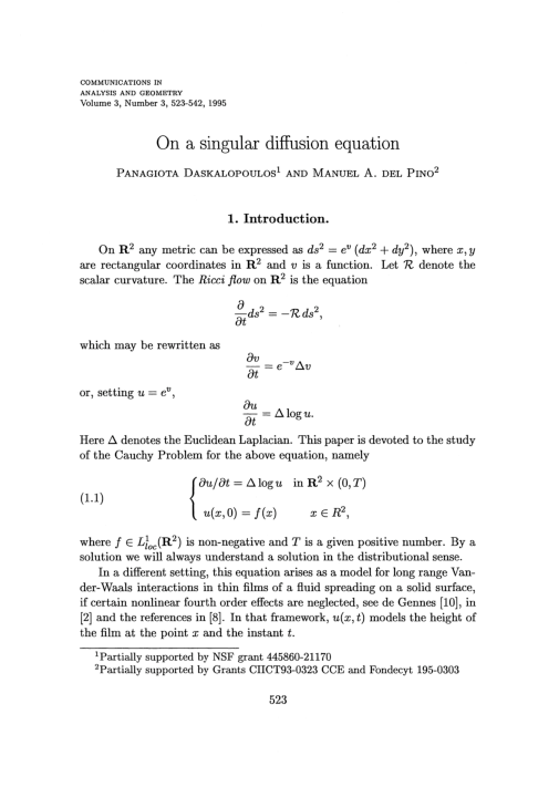 (PDF) On a singular diffusion equation