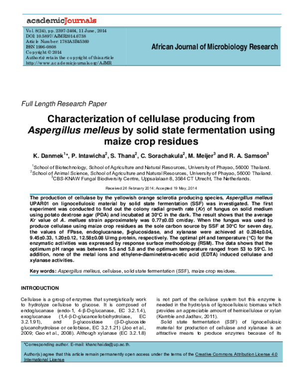 (PDF) Characterization of cellulase producing from Aspergillus melleus ...