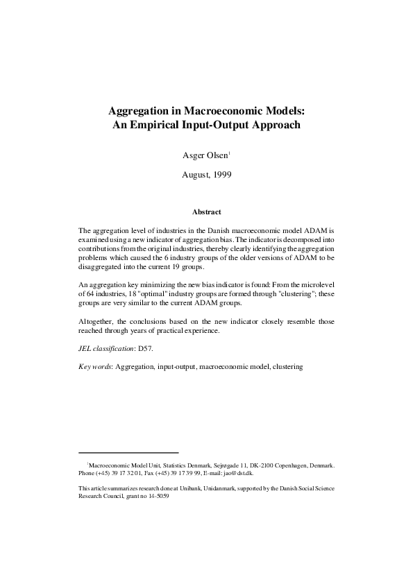 Pdf Aggregation In Macroeconomic Models An Empirical Inputoutput Approach 9285
