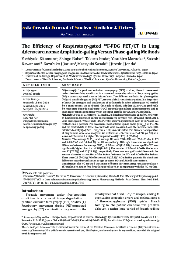 (PDF) {"__content__"=>"The Efficiency of Respiratory-gated F-FDG PET/CT ...