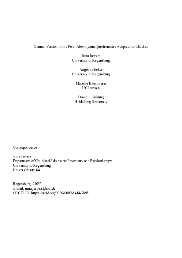 (PDF) German Version of the Perth Alexithymia Questionnaire Adapted for ...