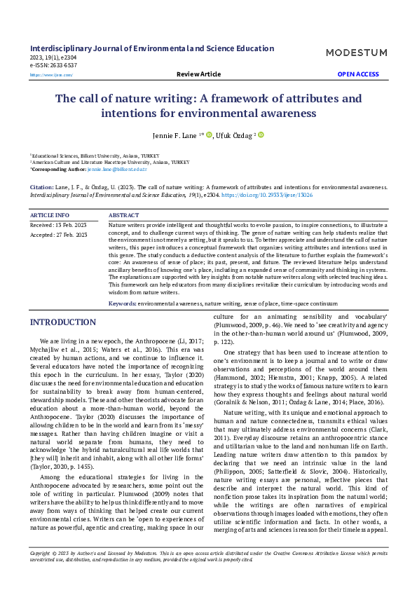 (PDF) The call of nature writing: A framework of attributes and ...