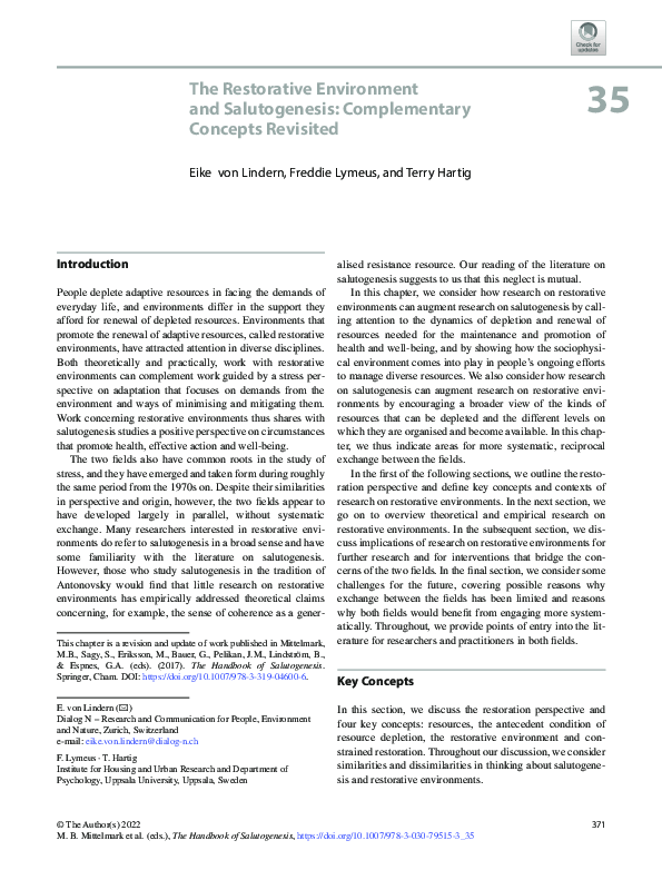 (PDF) The Restorative Environment and Salutogenesis: Complementary ...