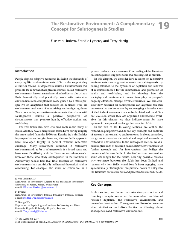 (PDF) The Restorative Environment: A Complementary Concept for ...