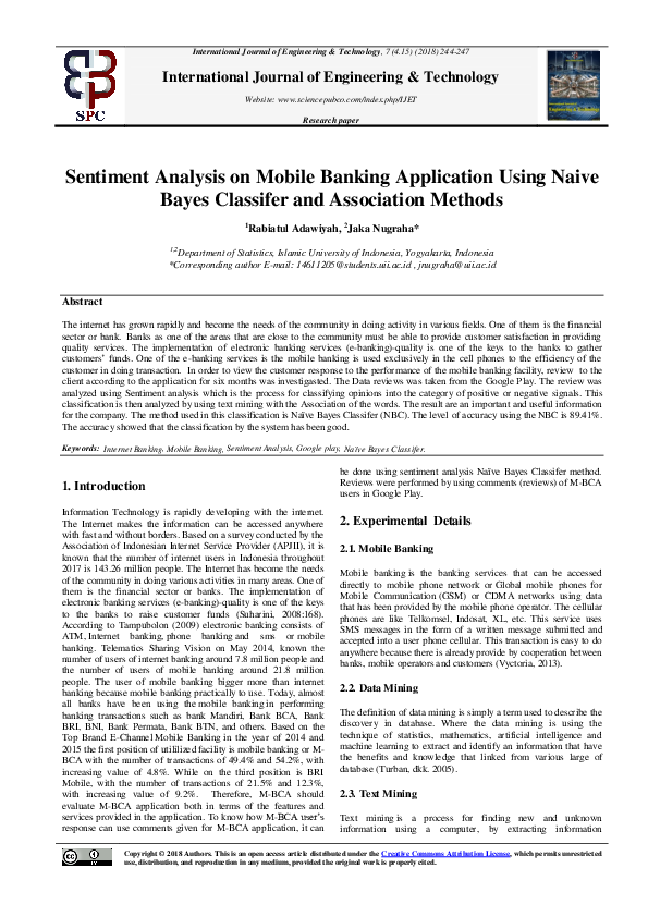 (PDF) Sentiment Analysis on Mobile Banking Application Using Naive Bayes Classifer and ...