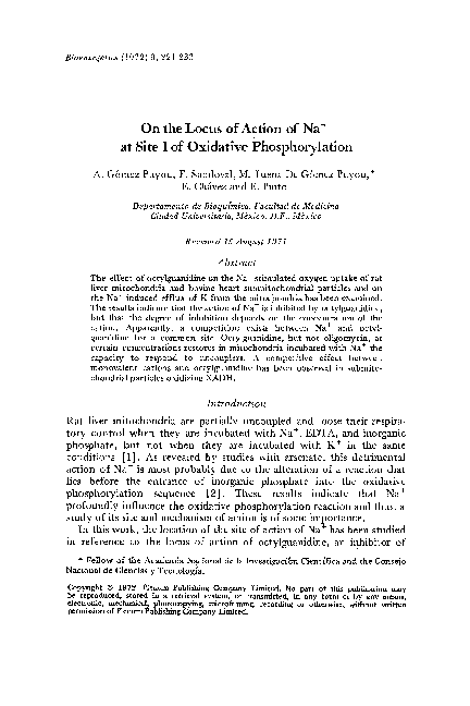 (PDF) On the locus of action of Na+ at site I of oxidative phosphorylation