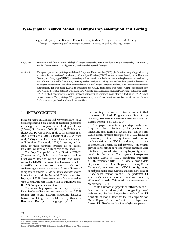 (PDF) Web-enabled Neuron Model Hardware Implementation and Testing