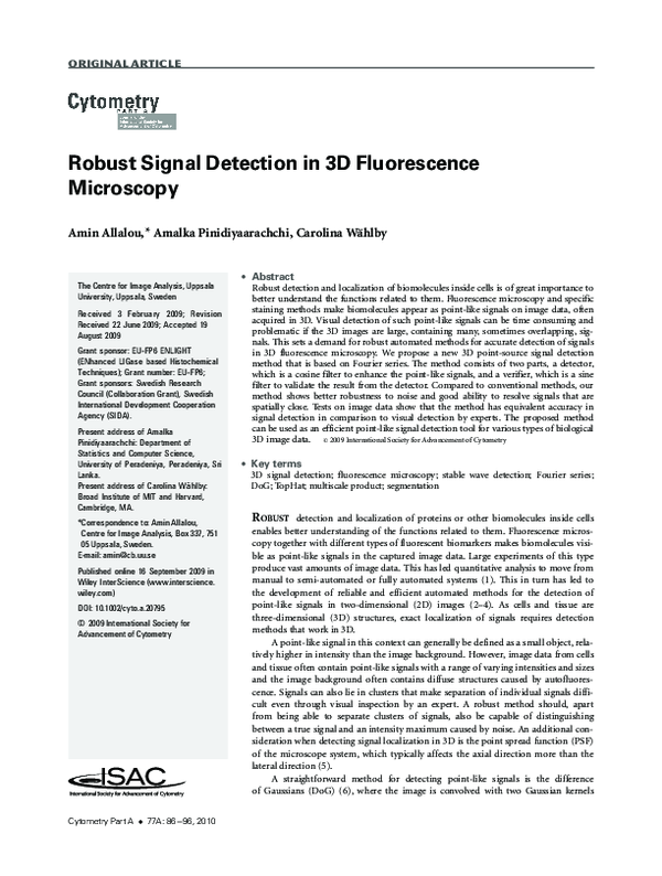 (PDF) Robust signal detection in 3D fluorescence microscopy