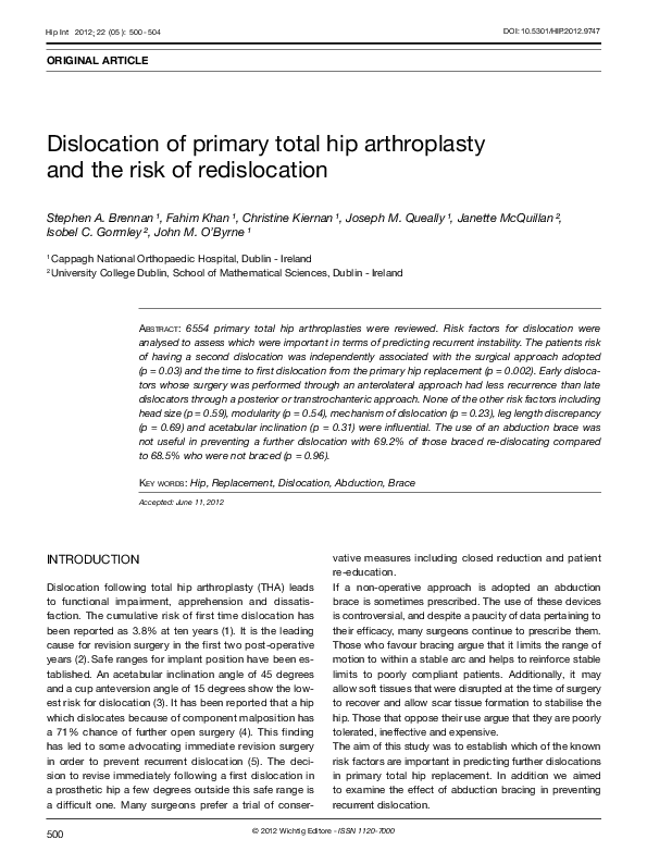 (PDF) Dislocation of Primary Total Hip Arthroplasty with 36 and 40-mm Femoral Heads | Fahim Khan ...