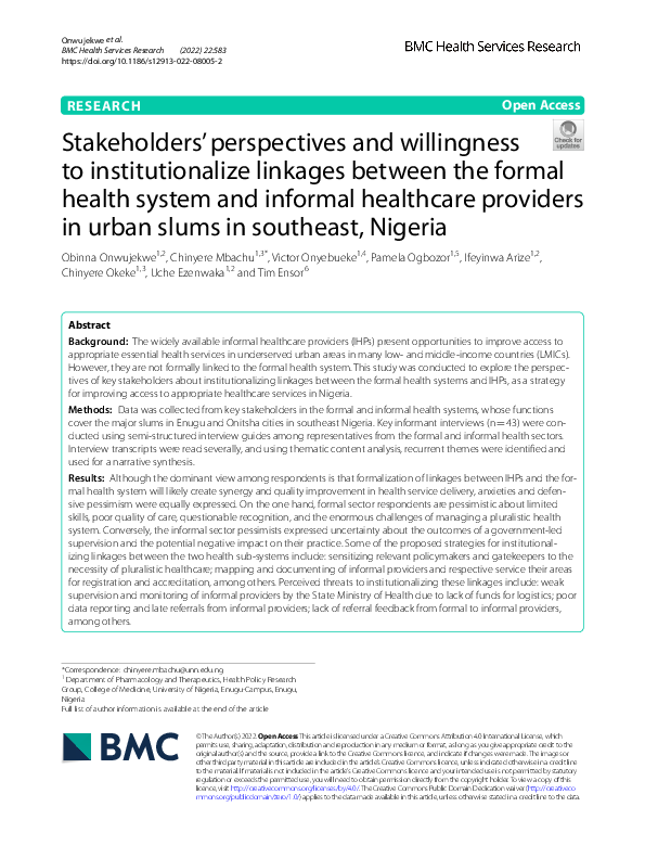 (PDF) Stakeholders’ perspectives and willingness to institutionalize ...