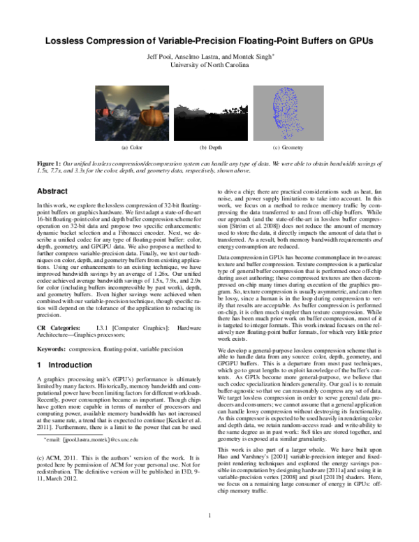 (PDF) Lossless compression of variable-precision floating-point buffers on GPUs