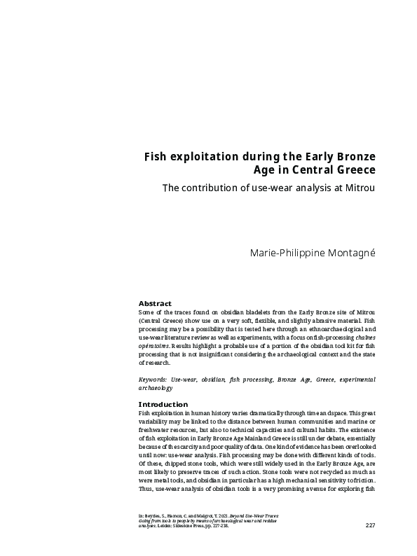 (PDF) Fish exploitation during the Early Bronze Age in Central Greece