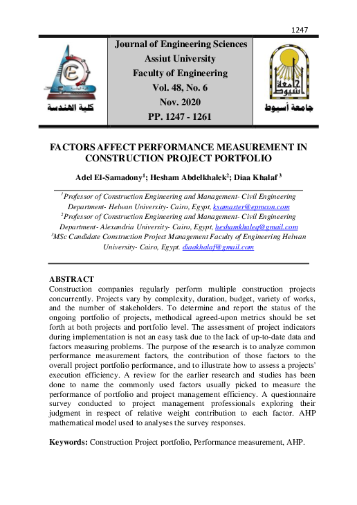 (PDF) Factors Affect Performance Measurement in Construction Project Portfolio