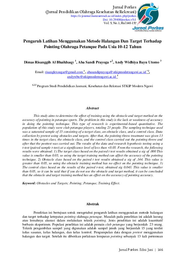 (PDF) Pengaruh Latihan Menggunakan Metode Halangan dan Target Terhadap ...