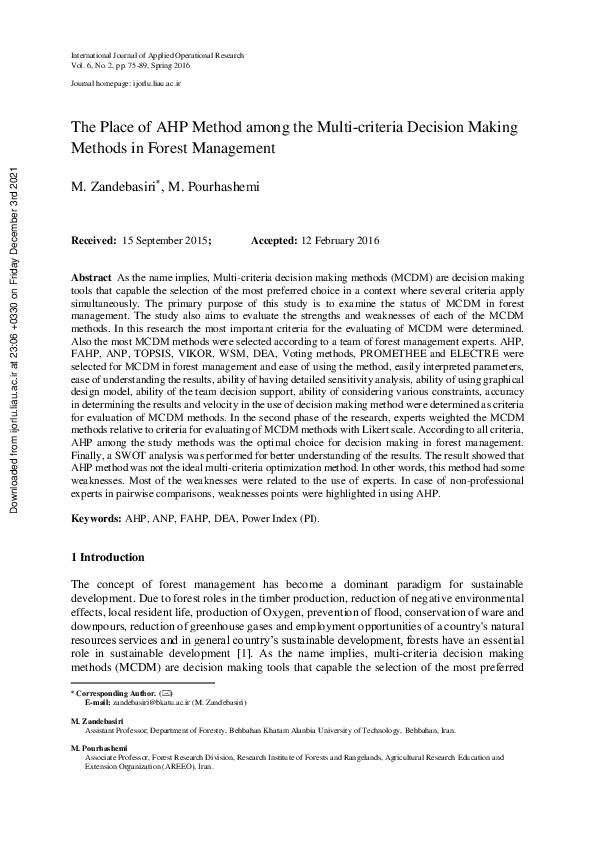 Pdf The Place Of Ahp Method Among Multi Criteria Decision Making Methods In Forest Management