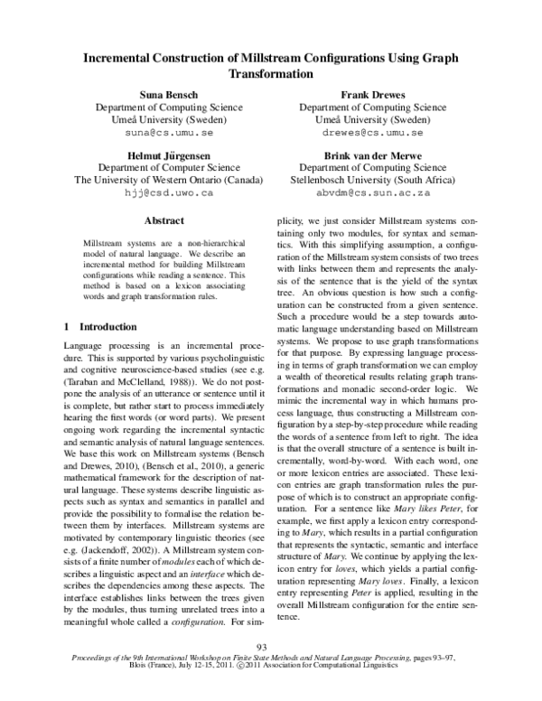 (PDF) Incremental construction of millstream configurations using graph transformation