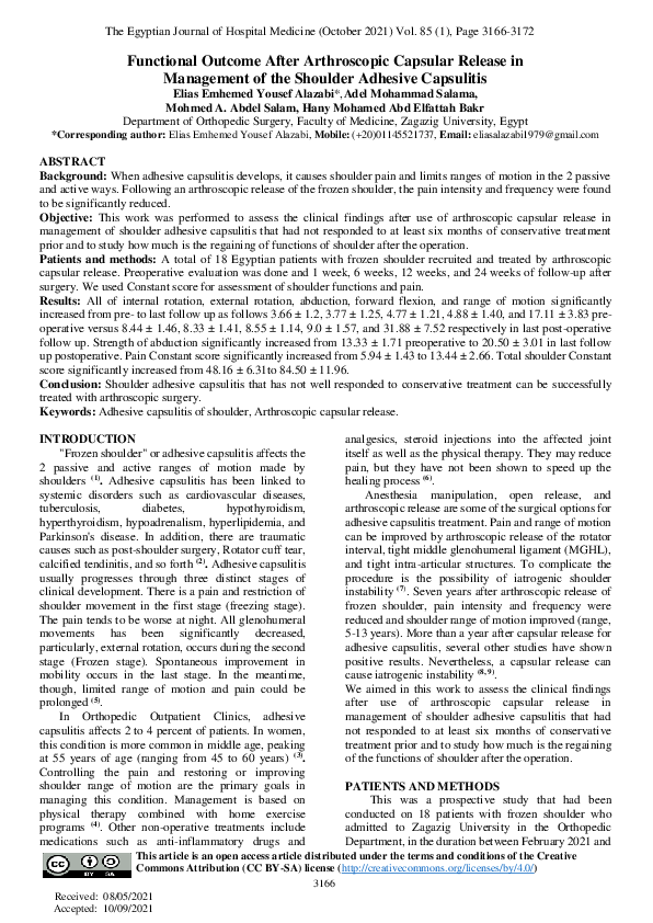 (PDF) Functional Outcome After Arthroscopic Capsular Release in ...