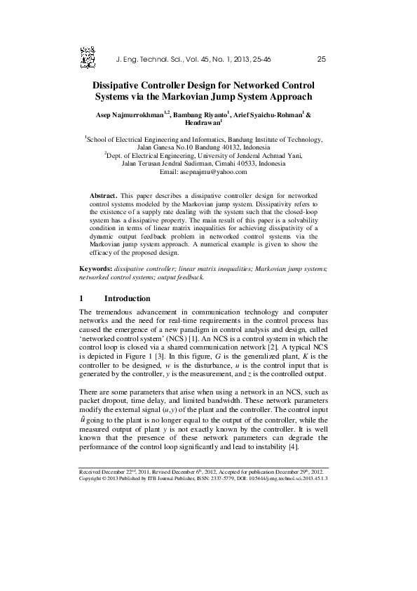 Pdf Dissipative Controller Design For Networked Control Systems Via
