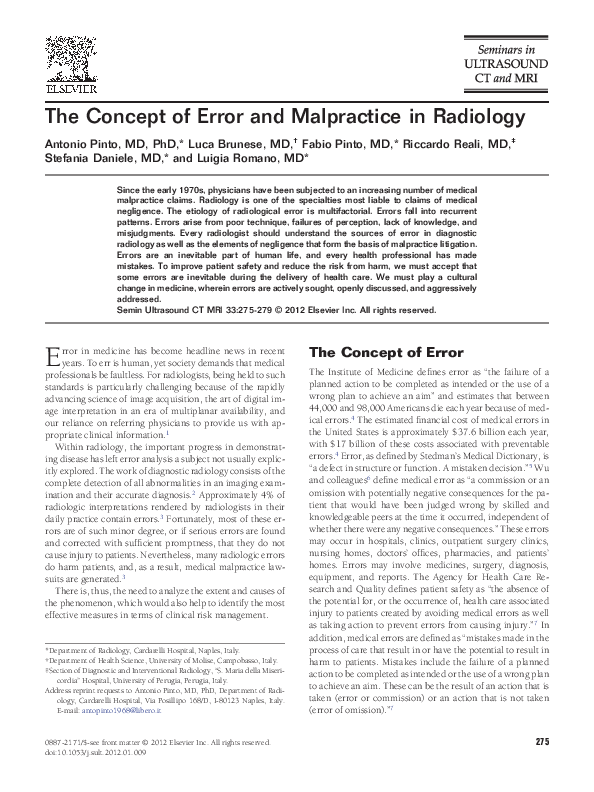 (PDF) The Concept of Error and Malpractice in Radiology