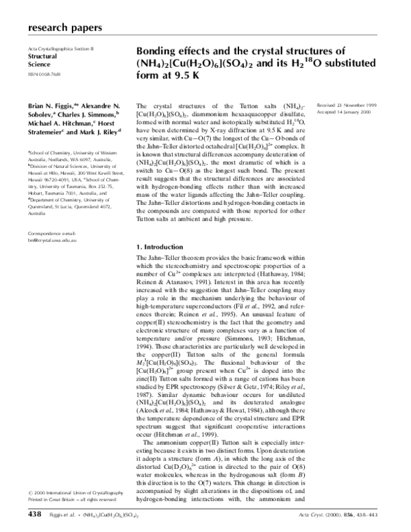 (PDF) Bonding effects and the crystal structures of (NH4)2[Cu(H2O)6 ...