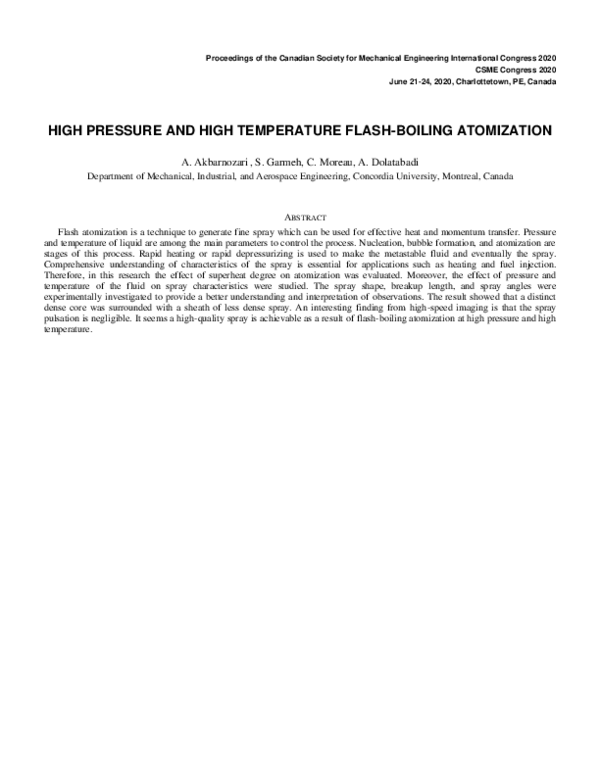 (PDF) High Pressure and High Temperature Flash-boiling Atomization