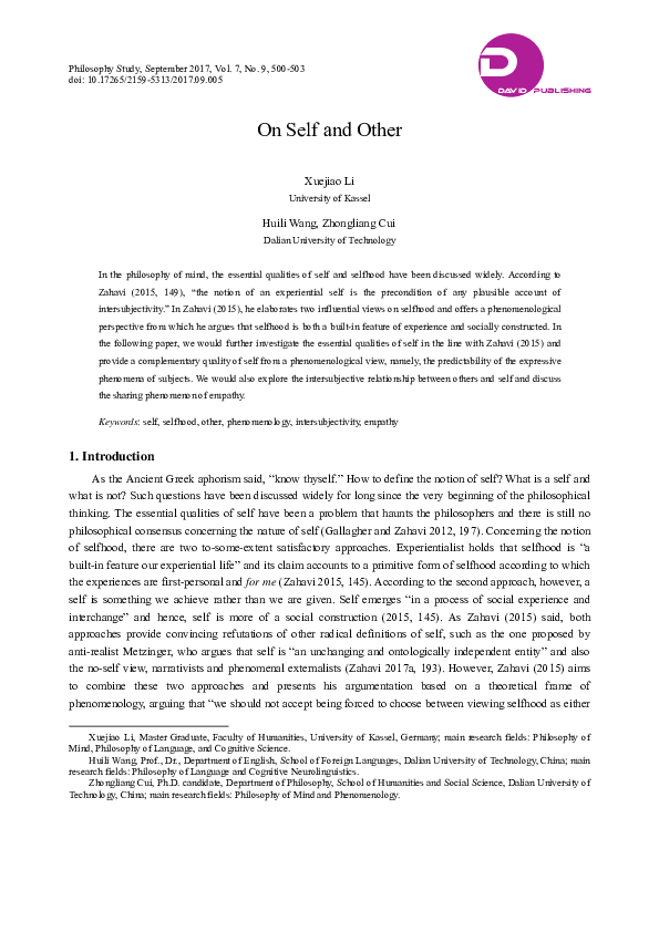 (PDF) On Self and Other