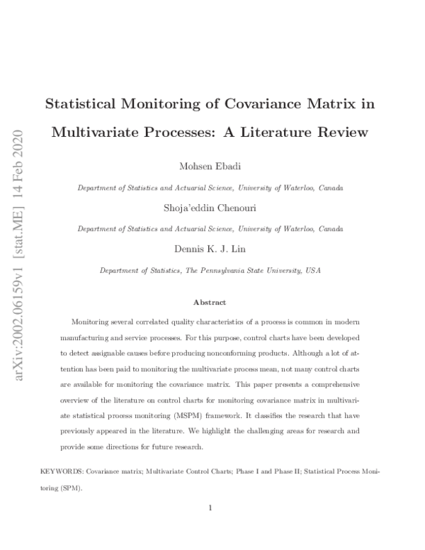 Pdf Statistical Monitoring Of The Covariance Matrix In Multivariate