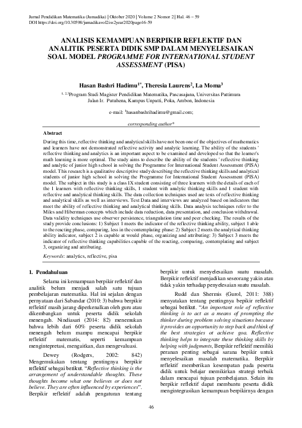 (PDF) Analisis Kemampuan Berpikir Reflektif Dan Analitik Peserta Didik ...