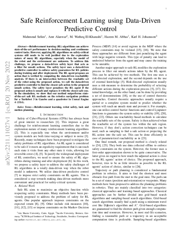 (PDF) Safe Reinforcement Learning using Data-Driven Predictive Control