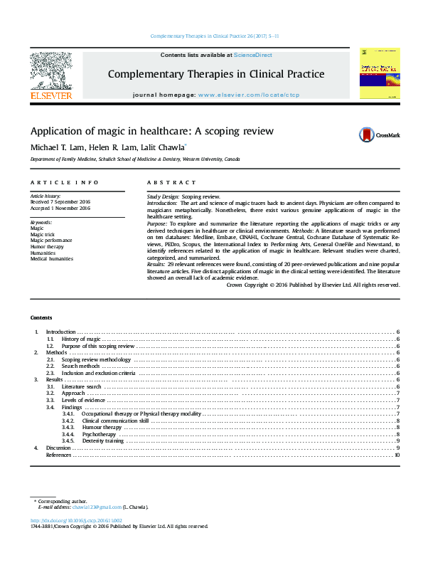 (PDF) Application of magic in healthcare: A scoping review