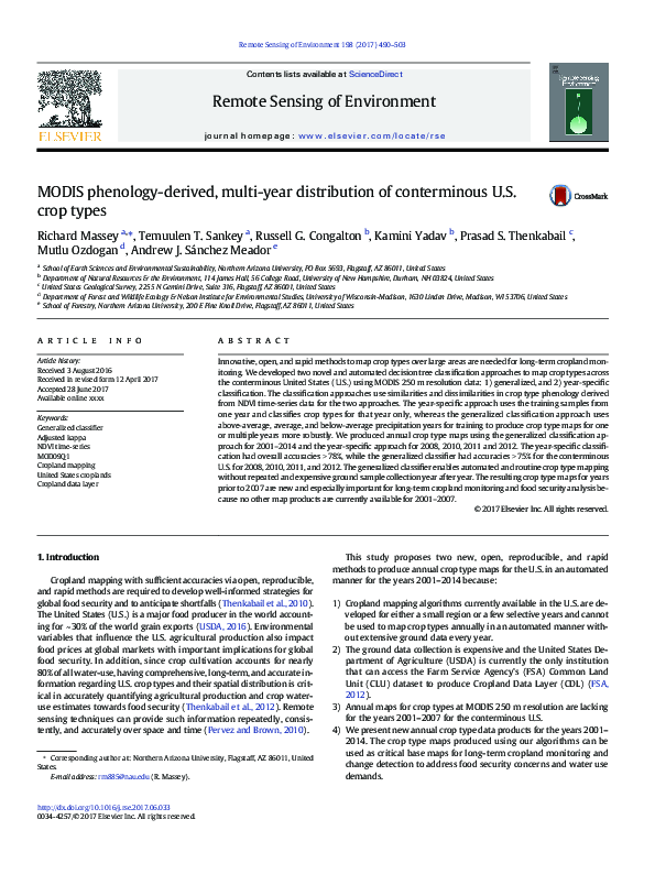 (PDF) MODIS phenology-derived, multi-year distribution of conterminous ...