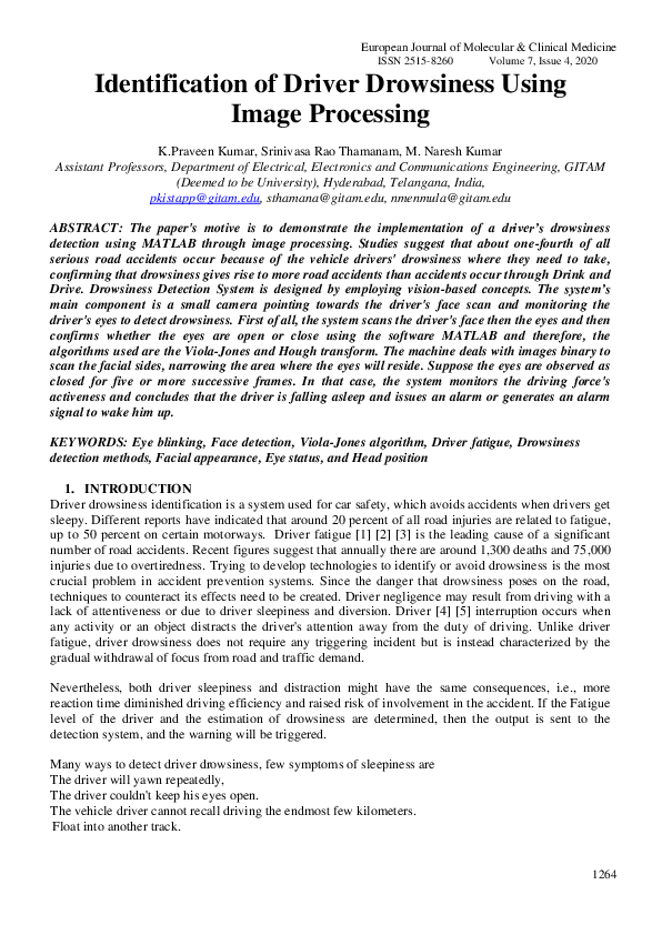 (PDF) Identification of Driver Drowsiness Using Image Processing