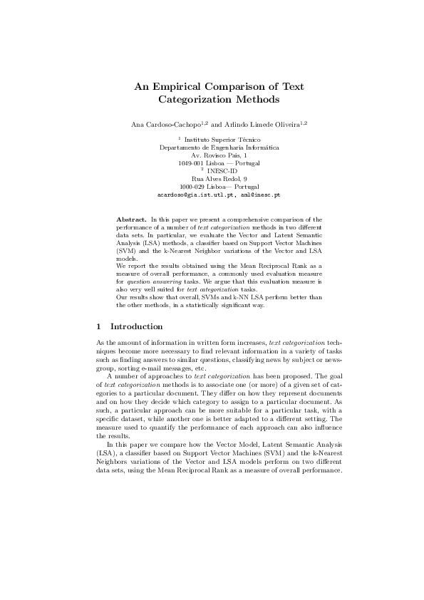 Pdf An Empirical Comparison Of Text Categorization Methods