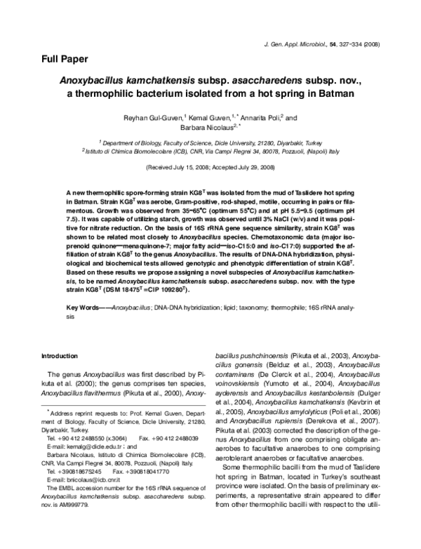 (PDF) Anoxybacillus kamchatkensis subsp. asaccharedens subsp. nov., a ...