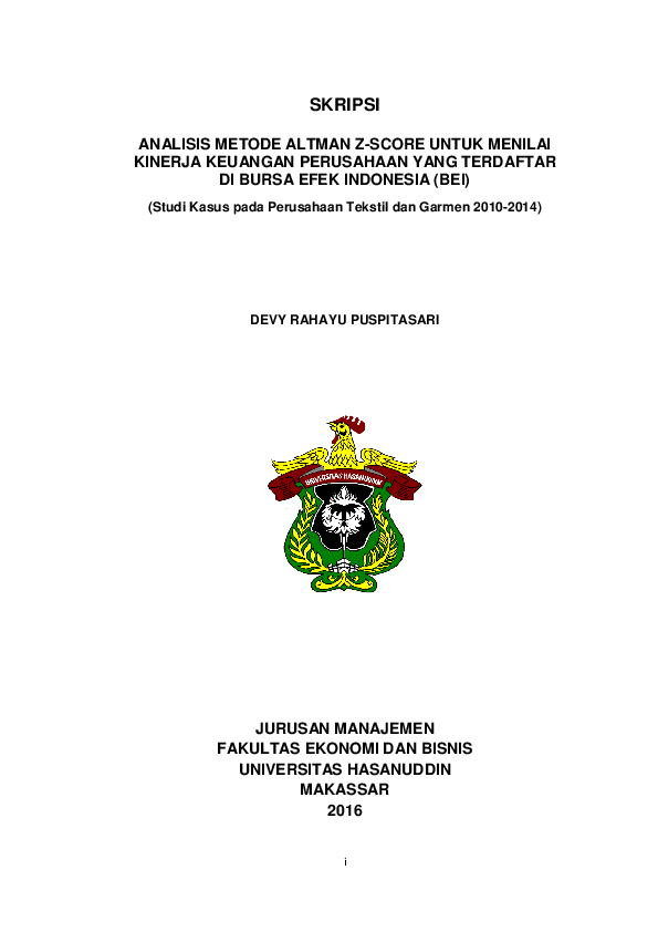 (PDF) Analisis Metode Altman Z-Score Untuk Menilai Kinerja Keuangan ...