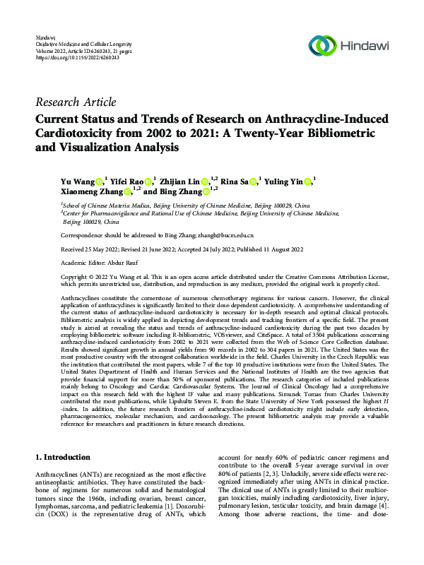 (PDF) Current Status and Trends of Research on Anthracycline-Induced ...