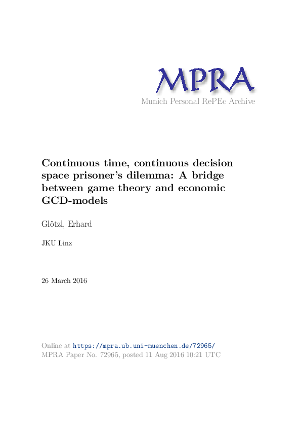 (PDF) Continuous time, continuous decision space prisoner’s dilemma: A ...