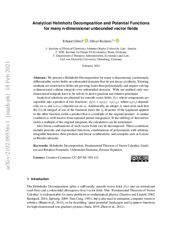 (PDF) Analytical Helmholtz Decomposition and Potential Functions for many n-dimensional ...