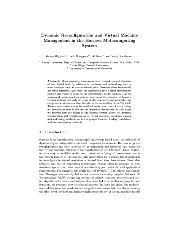 (PDF) Dynamic Reconfiguration and Virtual Machine Management in the Harness Metacomputing System ...