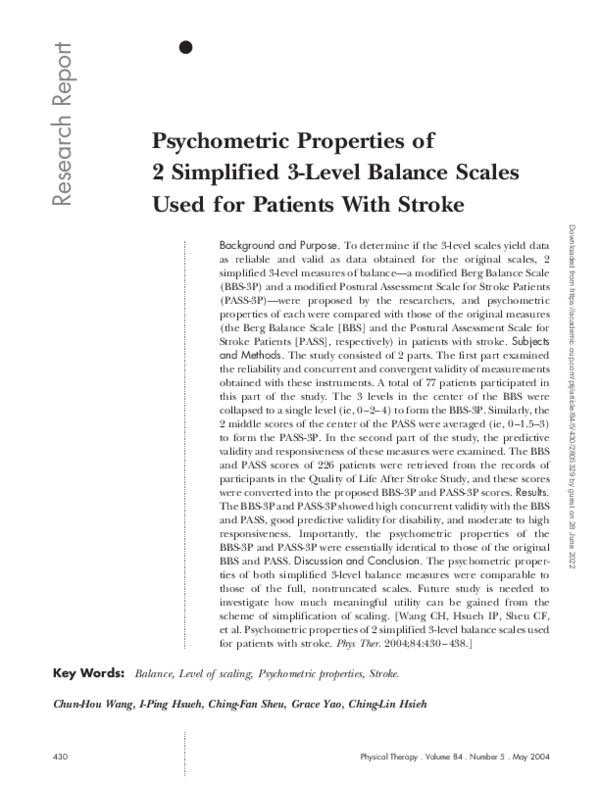 (PDF) Psychometric Properties of 2 Simplified 3-Level Balance Scales ...