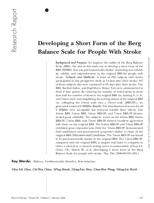 (PDF) Developing a Short Form of the Berg Balance Scale for People With ...
