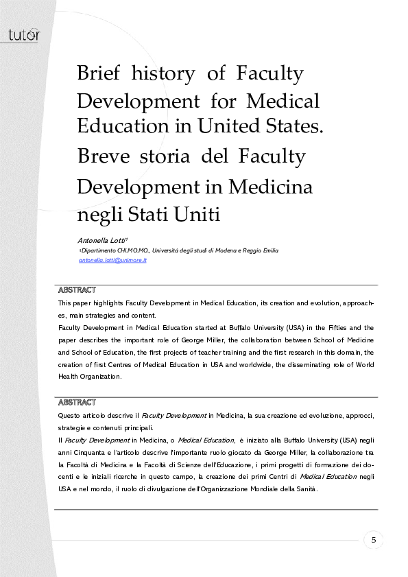 (PDF) Brief history of Faculty Development for Medical Education in the ...