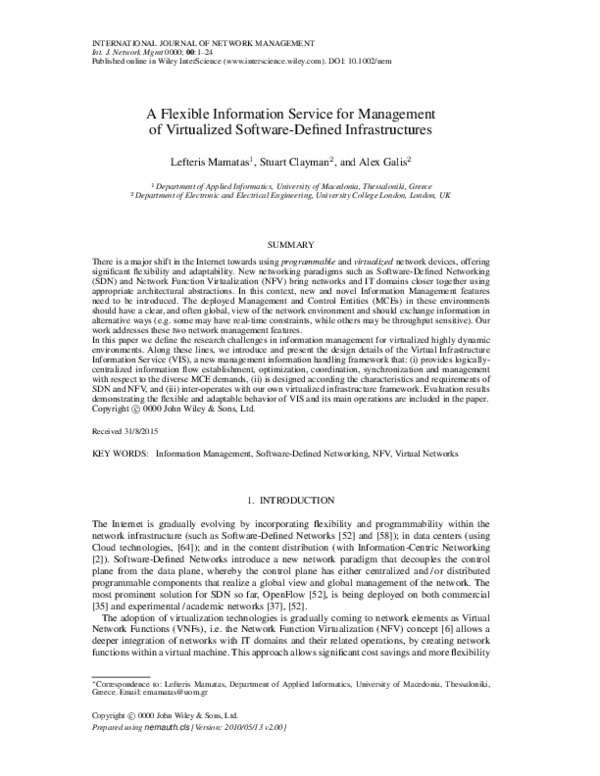 (PDF) A flexible information service for management of virtualized software-defined infrastructures