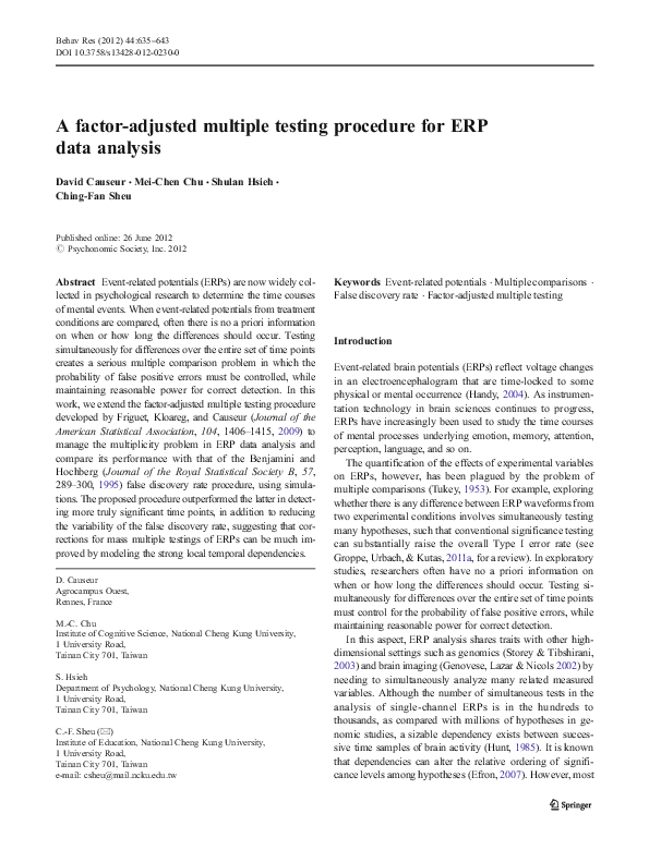 Pdf A Factor Adjusted Multiple Testing Procedure For Erp Data Analysis