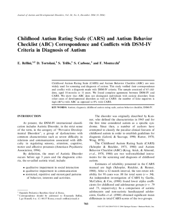 (PDF) Childhood Autism Rating Scale (CARS) and Autism Behavior ...