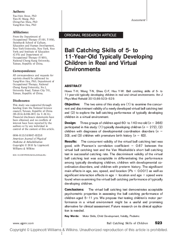 (PDF) Ball Catching Skills of 5- to 11-Year-Old Typically Developing ...