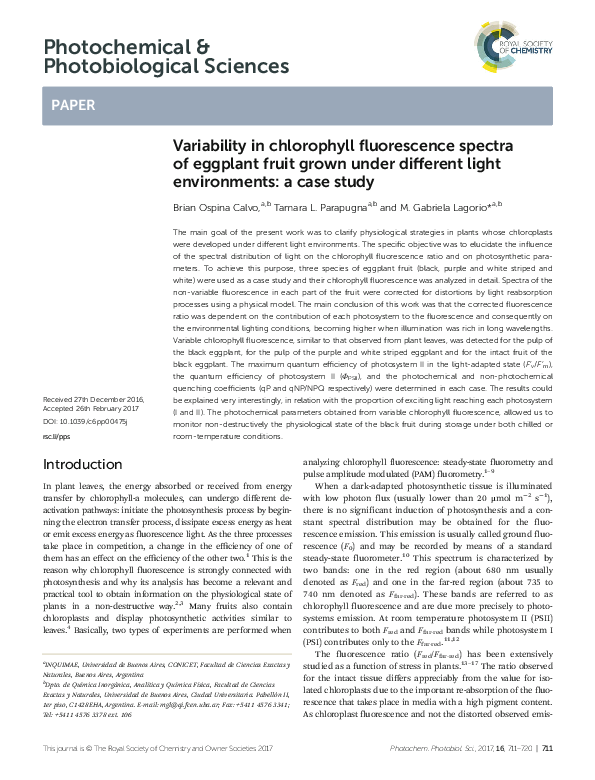 (PDF) Variability in chlorophyll fluorescence spectra of eggplant fruit grown under different ...