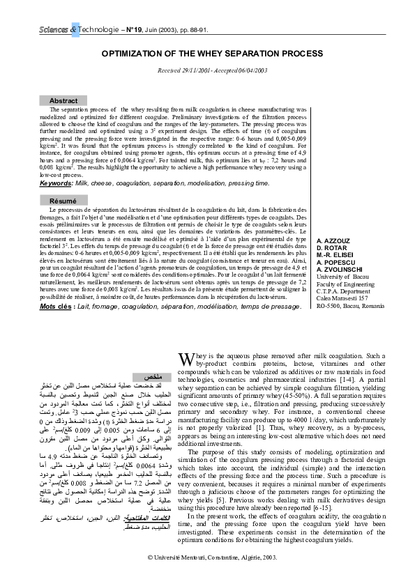 (PDF) Optimization of the Whey Separation Process